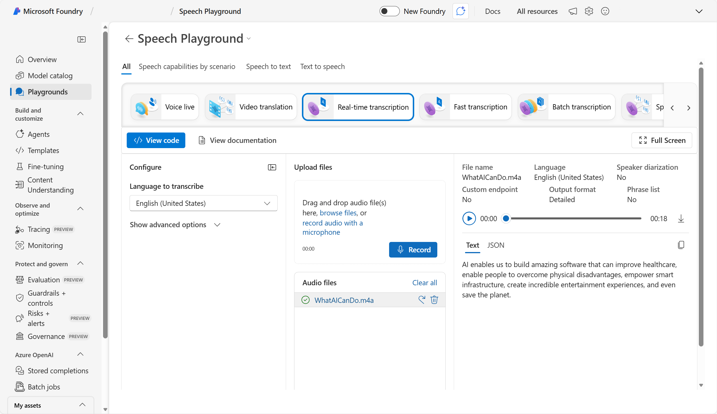 Microsoft Foundry で音声を探索する | mslearn-ai-fundamentals.ja-jp